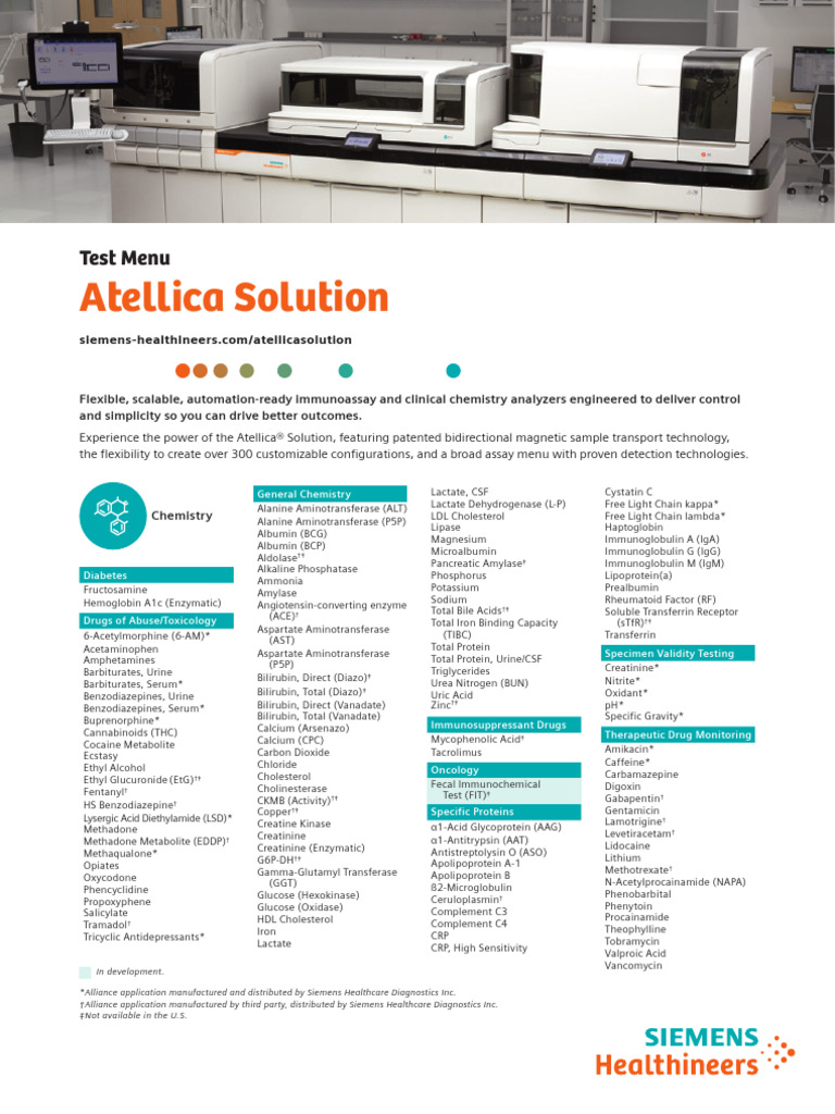 Siemens-Healthineers Atellica Solution Assay Menu | PDF | Alanine ...