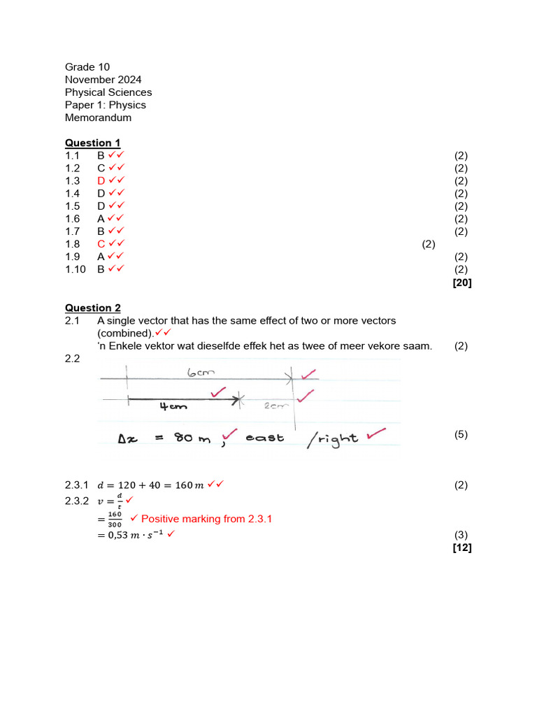 Grade 10 Physical Science Paper 1 Memo | PDF | Classical Mechanics ...