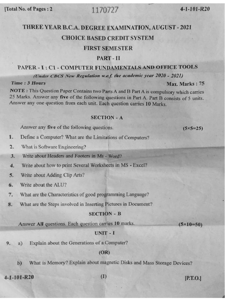 1 Sem - Bca Computer Fundamentals and Office Tools - Aug 2021 | PDF