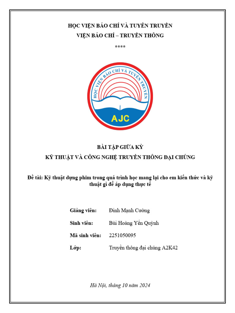 TIỂU LUẬN GIỮA KÌ - KĨ THUẬT VÀ CÔNG NGHỆ TTDC | PDF