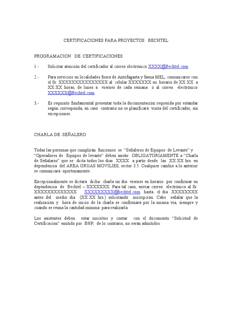 Certificaciones para Proyectos Bechtel | PDF