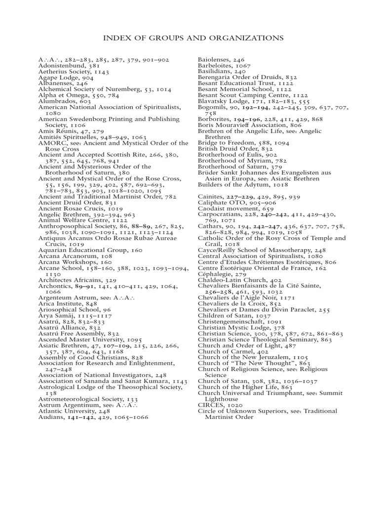 Dictionary of Gnosis and Western Esotericism - (INDEX of GROUPS and ...