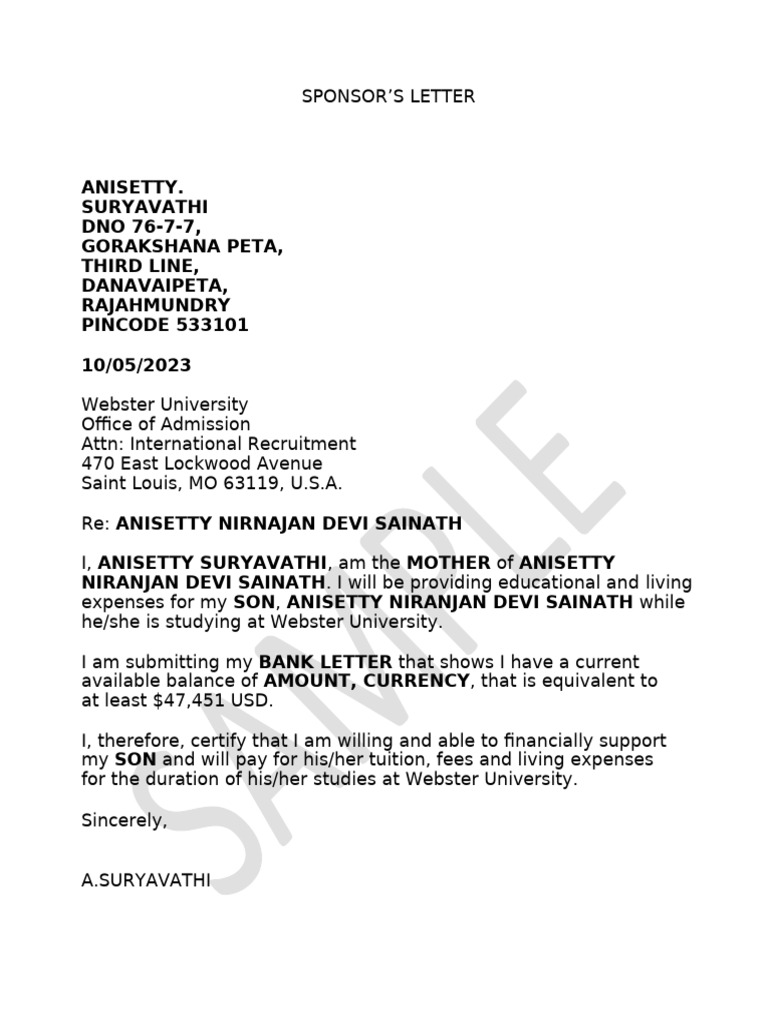 Niranjan Sponsor Letter | PDF | Wellness