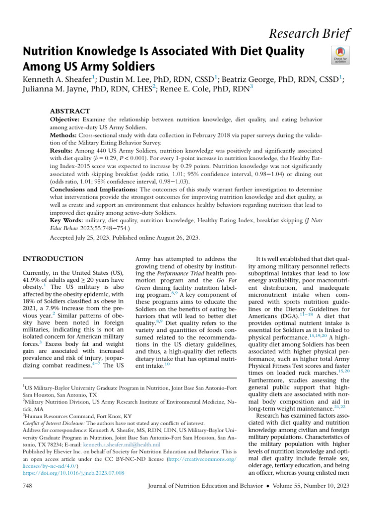 Nutrition Knowledge Is Associated With Diet Quality Among US Army ...