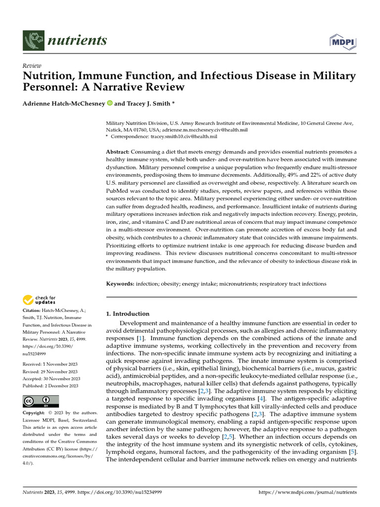 Nutrition, Immune Function, and Infectious Disease in Military ...