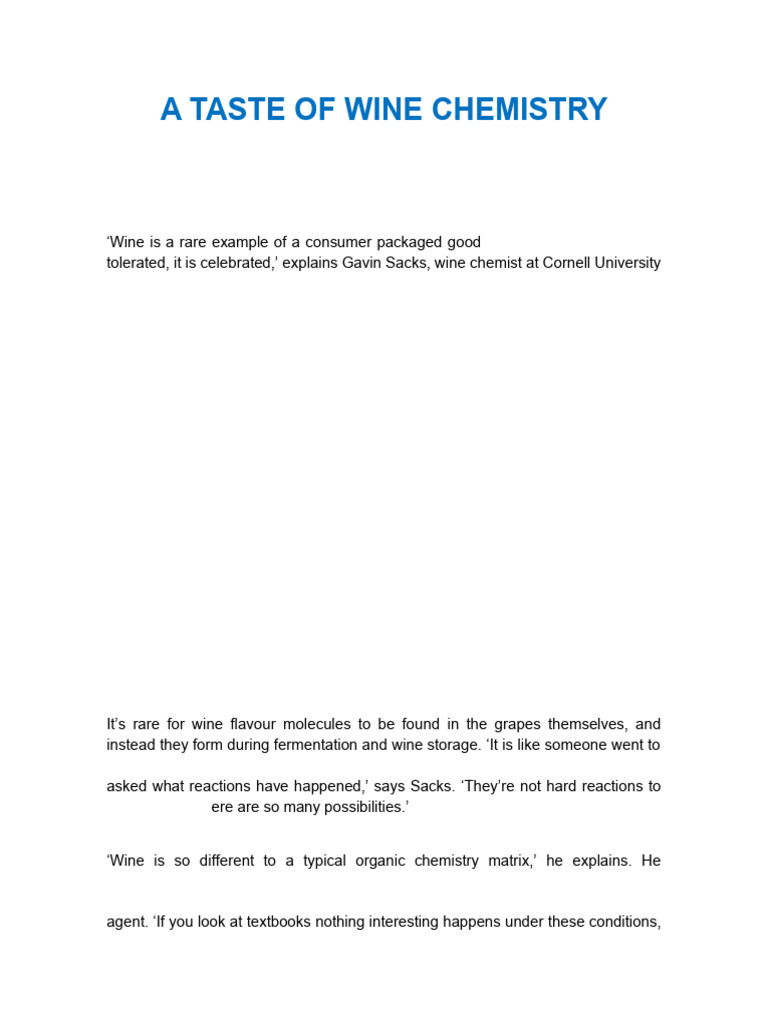 A Taste of Wine Chemistry | PDF | Aroma Of Wine | Winemaking