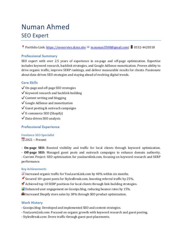 Numan Ahmed SEO | PDF