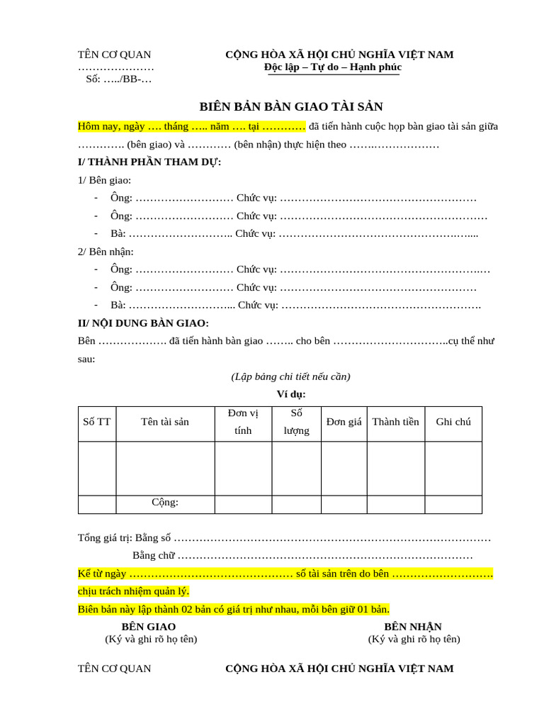 Mau Bien Ban Ban Giao | PDF