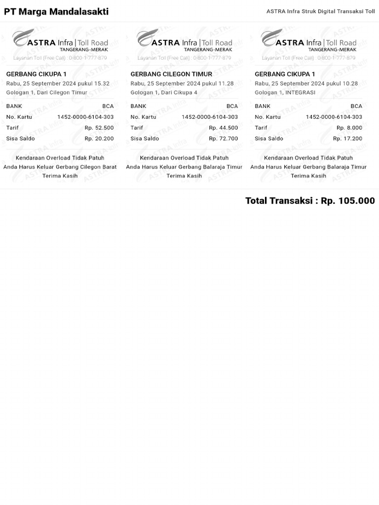 ASTRA Infra Struk Digital Transaksi Toll - 2024103113617 | PDF