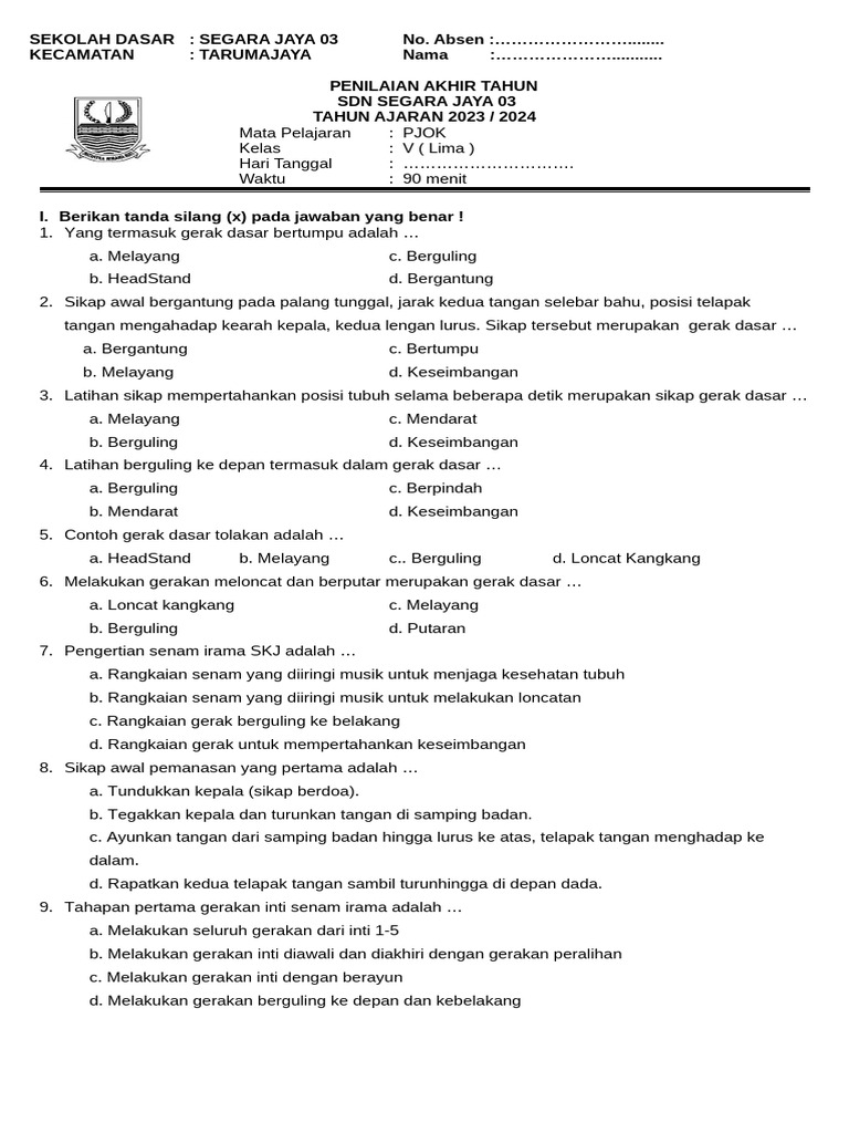 Pas Kelas 5B Pjok | PDF | Seni & Disiplin Bahasa