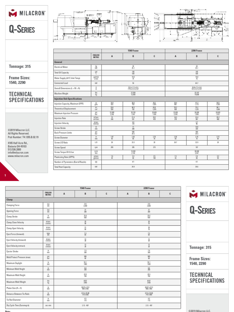 Milacron Q-Series Technical Specs | PDF | Engines | Mechanical Engineering