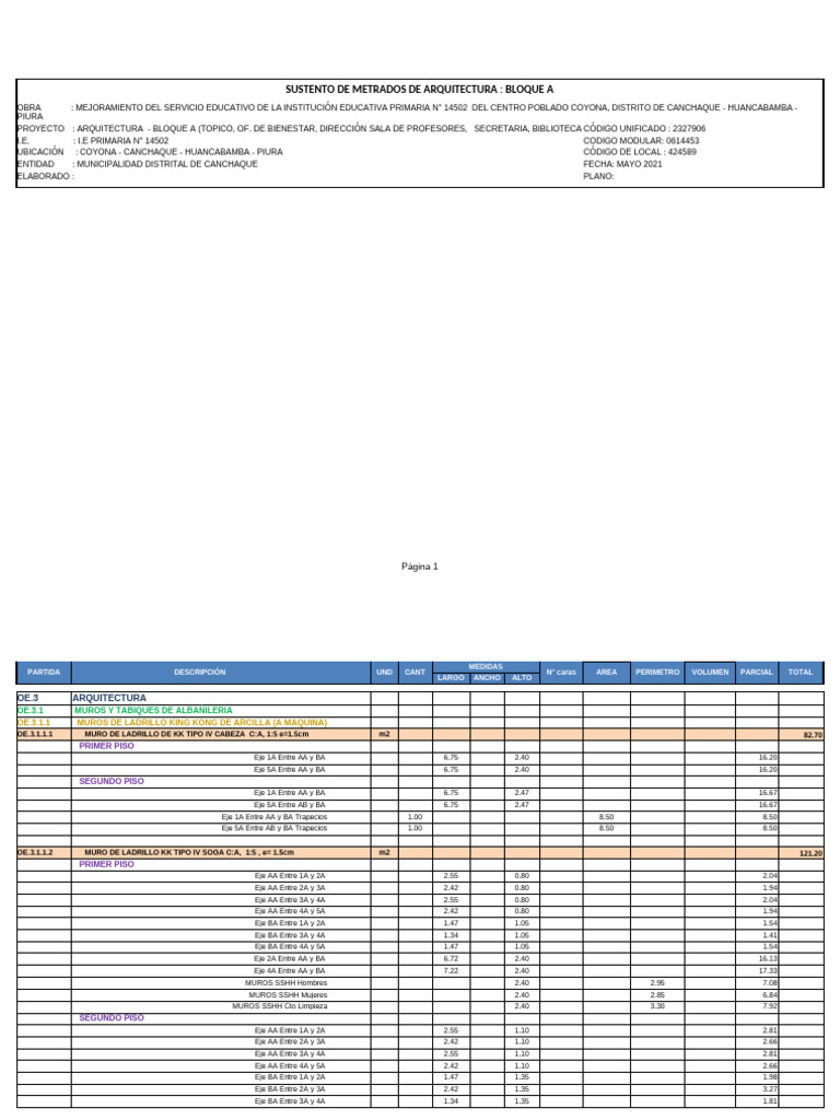 Plantilla de Metrados Arquitectura Consolidado | PDF | Edificio sustentable | Materiales cerámicos