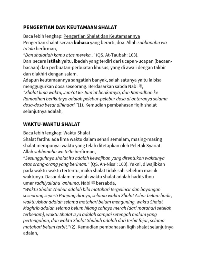 Bab Shalat 1 (Kitab Fiqih Muyassar) Pengertian Dan Keutamaan Shalat | PDF | Kesehatan Holistik ...