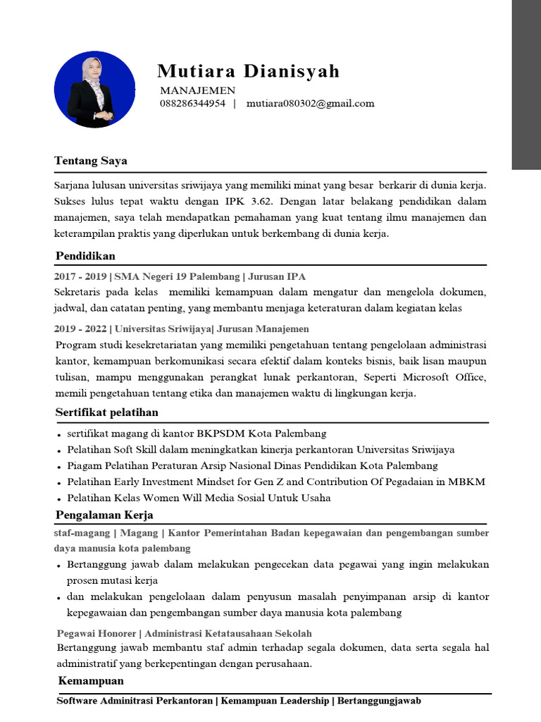 CV Ats Mutiara Dianisyah | PDF | Pengembangan Diri