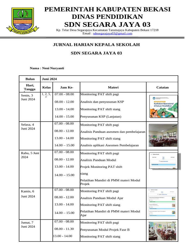 Jurnal Kepsek - Bulan JUNI | PDF