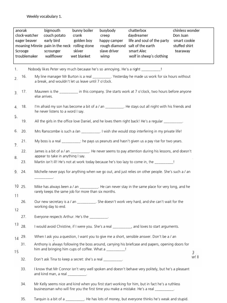 weekly vocabulary 1. | PDF
