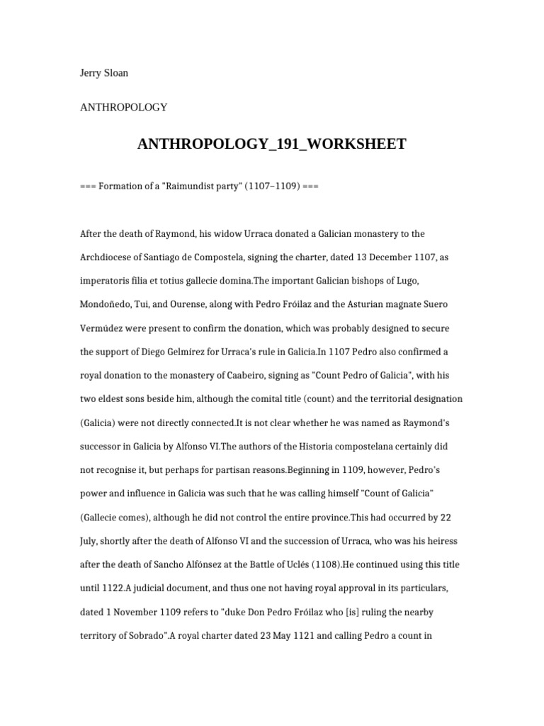 Anthropology 191 Worksheet | PDF