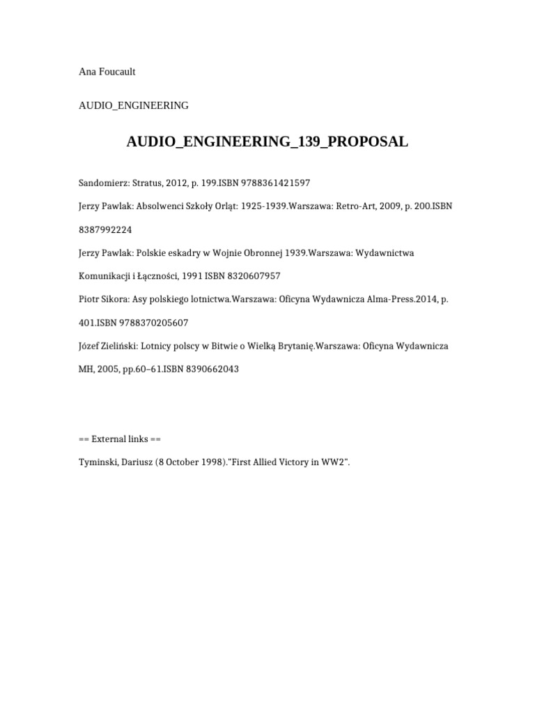 Audio Engineering 139 Proposal | PDF