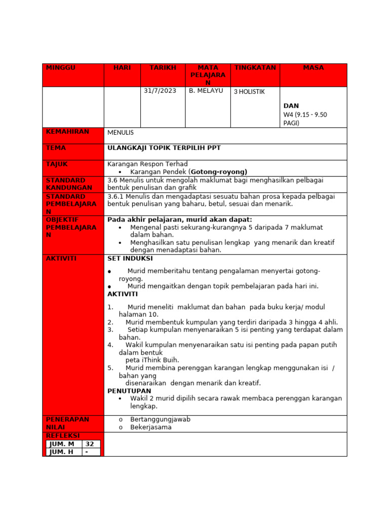 RPH Karangan Respon Terhad (Karangan Pendek) | PDF