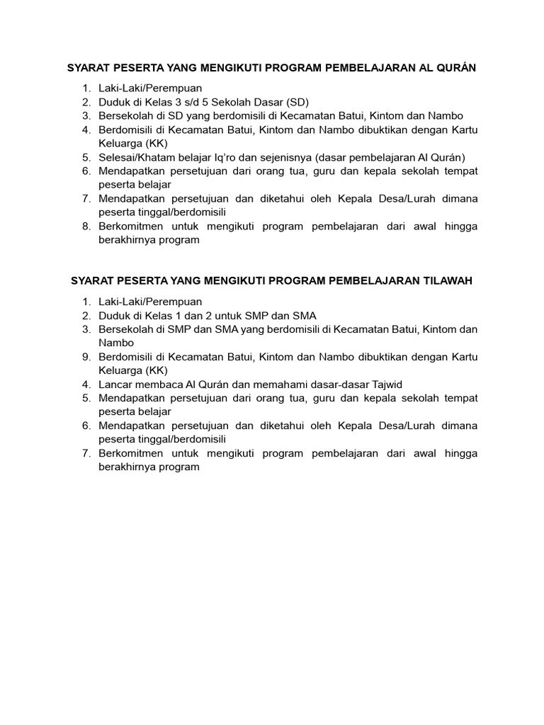 Persyaratan Program Baca Al-Quran Dan Tilawah | PDF | Kesehatan Holistik | Gaya Hidup