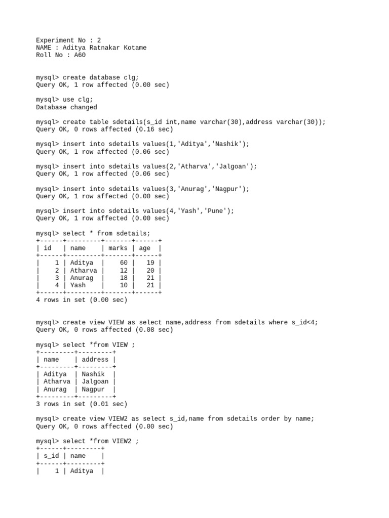 Experiment2 | PDF | Databases | Computing