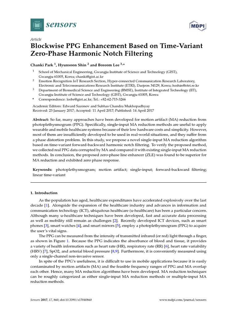 Blockwise PPG Enhancement Based On Time-Variant Ze | PDF | Wavelet | Distortion