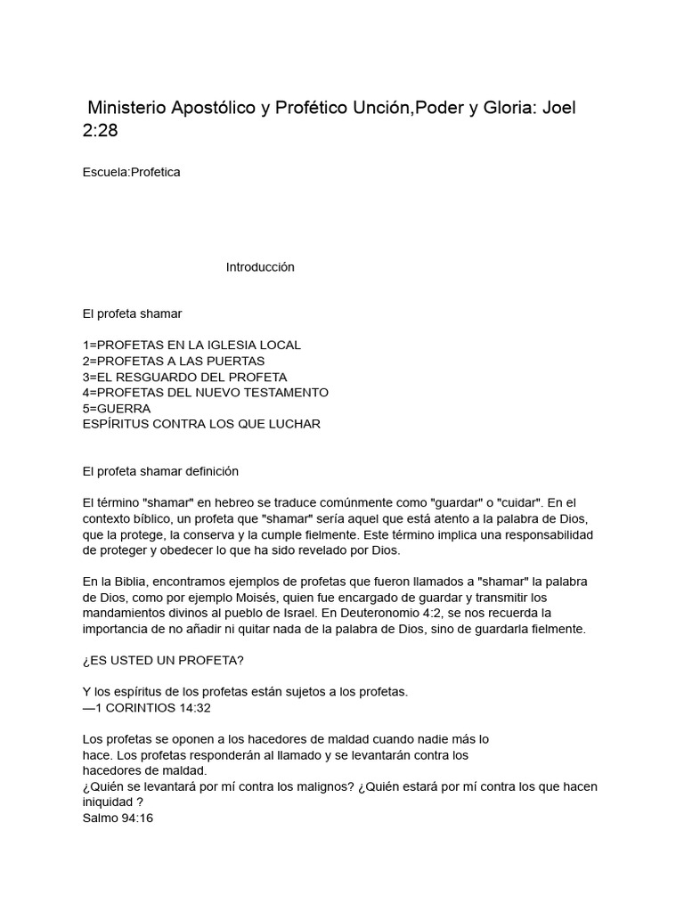 Ministerio Apostólico Unción, Poder y Gloria - Joel 2-28 | PDF | Profeta | Biblia