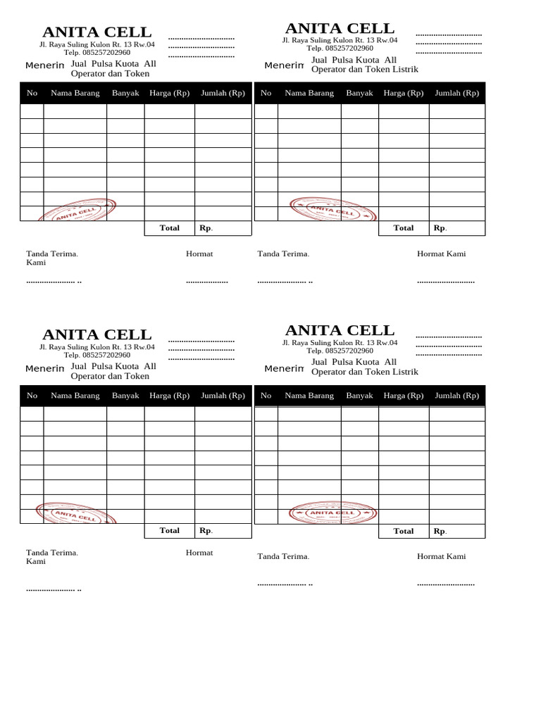Nota Pembelian Pulsa Anita Cell | PDF
