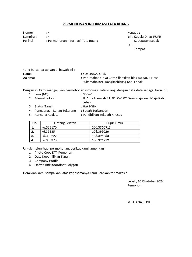 Permohonan Informasi Tata Ruang | PDF