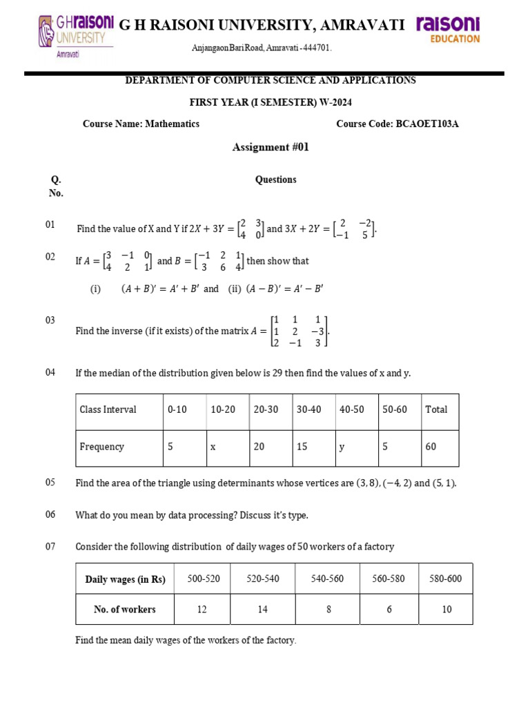 Assignment I (Mathematics) | PDF | Variance | Mode (Statistics)
