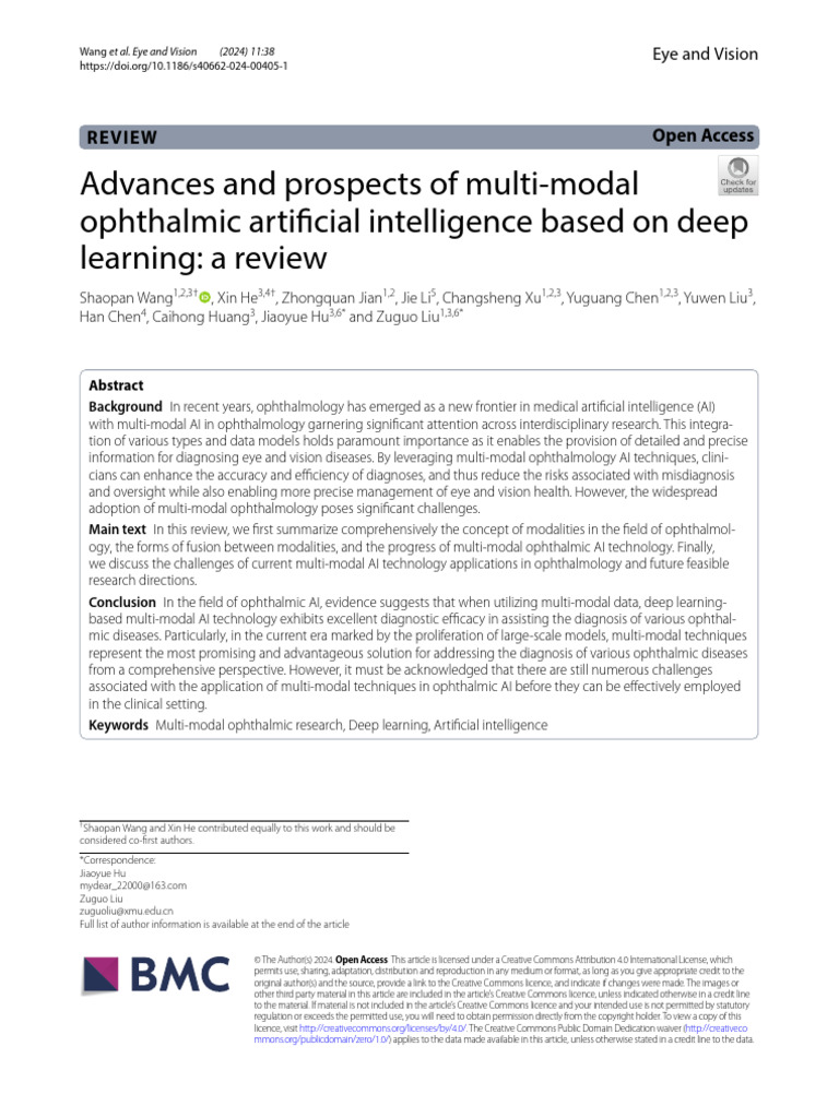 Advances and Prospects of Multi Modal Ophthalmic Artificial Intelligence Based On Deep Learning ...
