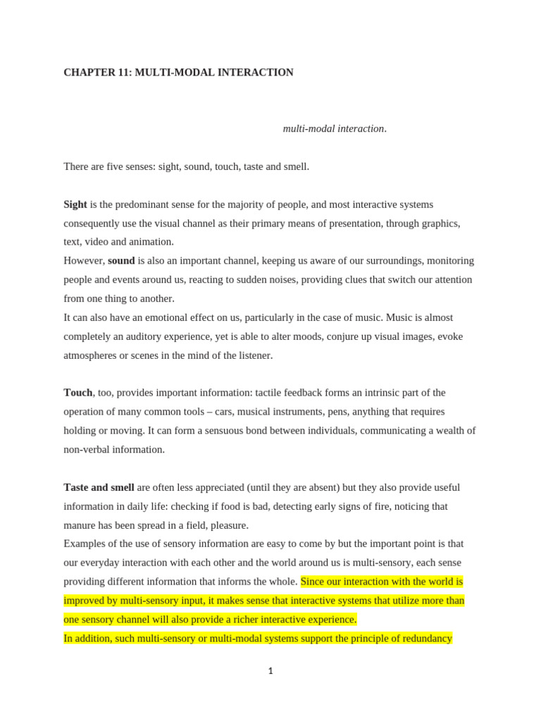 CHAPTER 11 - Multimodal Interaction | PDF | User Interface | Senses