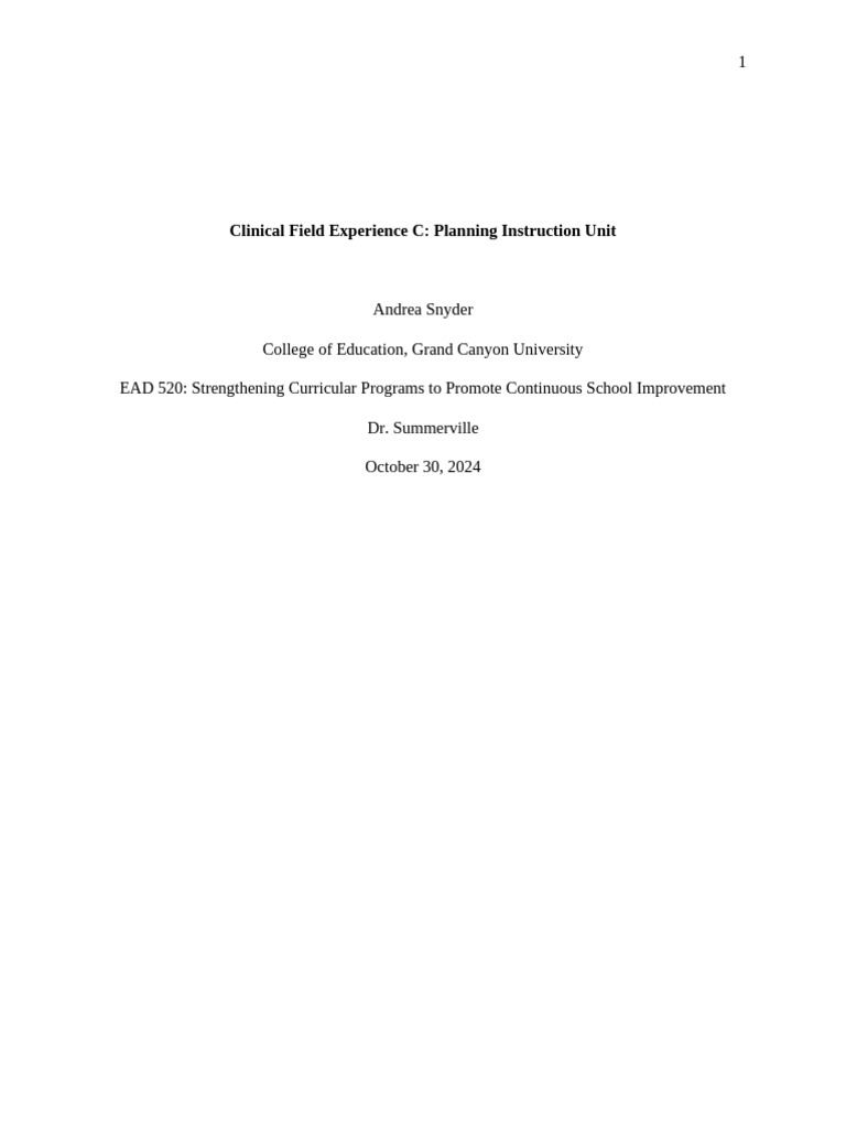 Field Experince C EAD 520 | PDF | Teachers | Curriculum