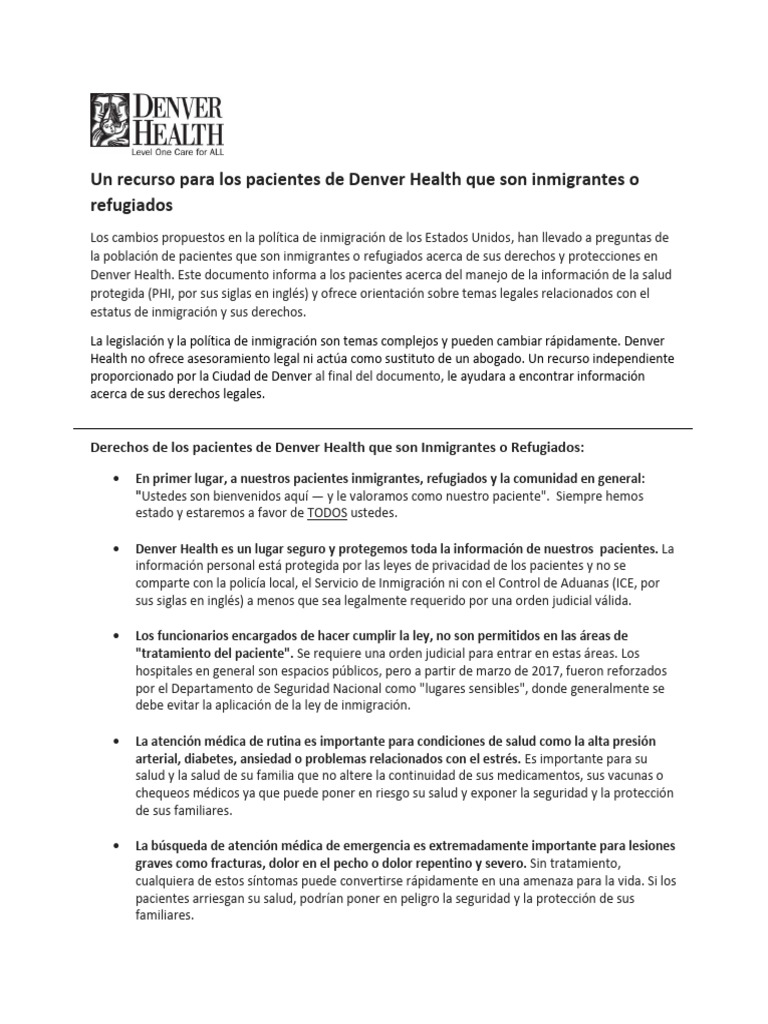 Denver Health Immigrant Patient Rights Espanol 2017 - Al | PDF ...