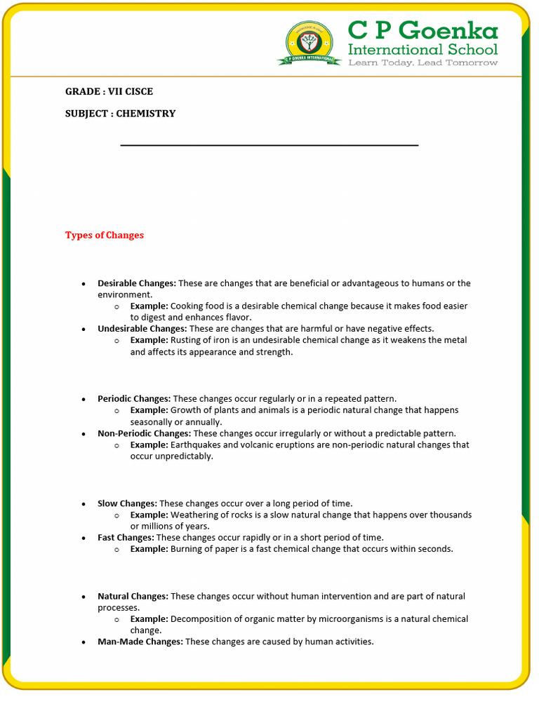 CHEMISTRY-C2-G7 Physical and Chemical Changes Summary | PDF | Chemical ...