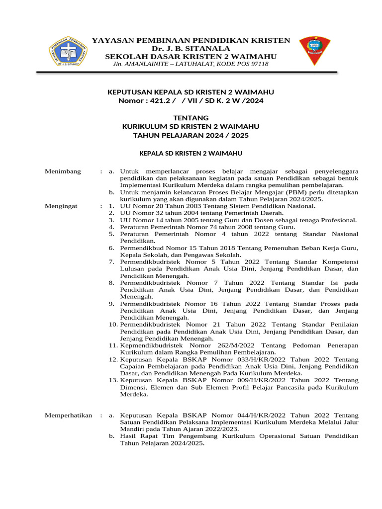 1 SK Pemberlakuan Penetapan KOSP Kurikulum Merdeka | PDF | Karier & Perkembangan | Kesehatan ...