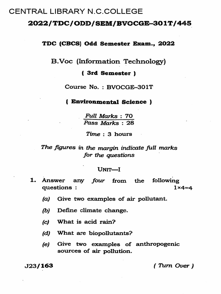 3RD - SEM.BVOC BVOCGE 301 QP 2022 - Watermark | PDF | Social Science | Art