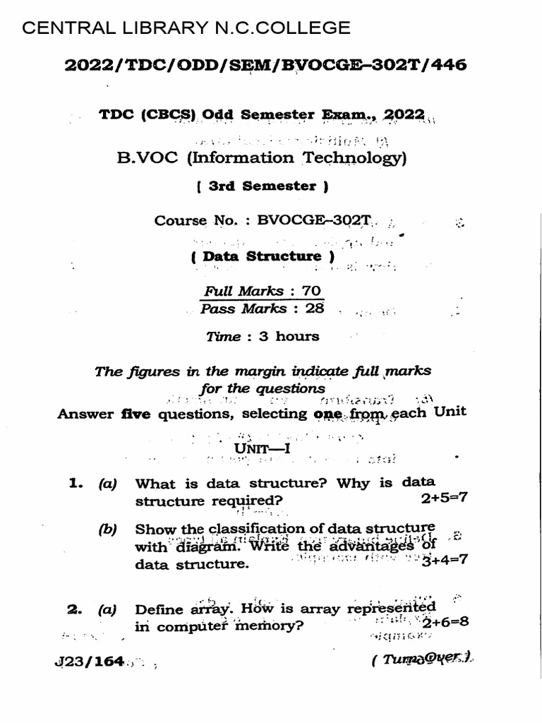 3RD - SEM.BVOC BVOCGE 302 QP 2022 - Watermark | PDF