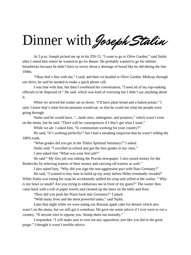 Dinner with Stalin: A Surreal Encounter | PDF | Joseph Stalin