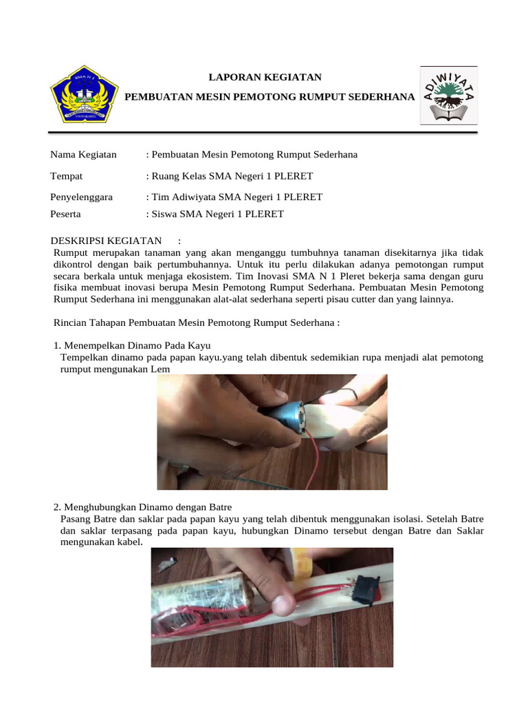 Laporan Kegiatan Pembuatan Mesin Pemotong Rumput Sederhana | PDF