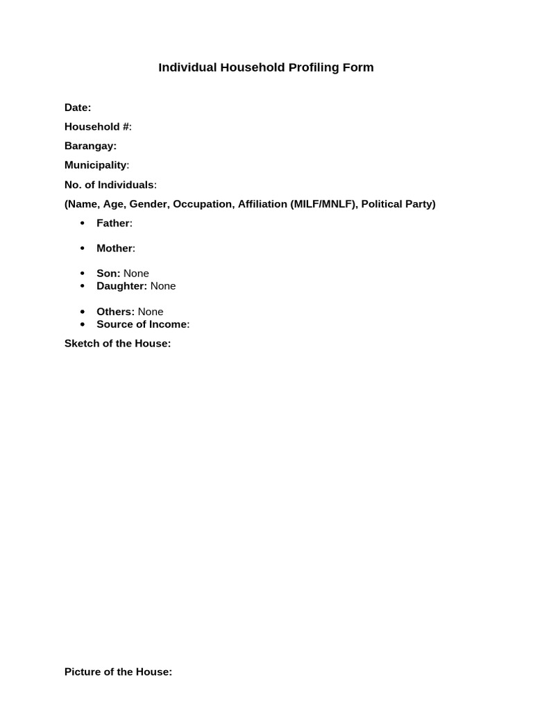 Individual Household Profiling Form | PDF | Politics