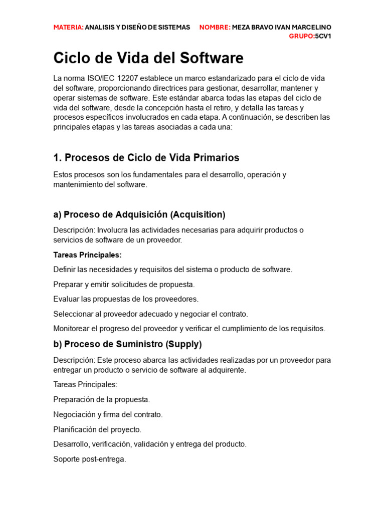 Ciclo de Vida Del Software | PDF | Software | Evaluación del ciclo de vida