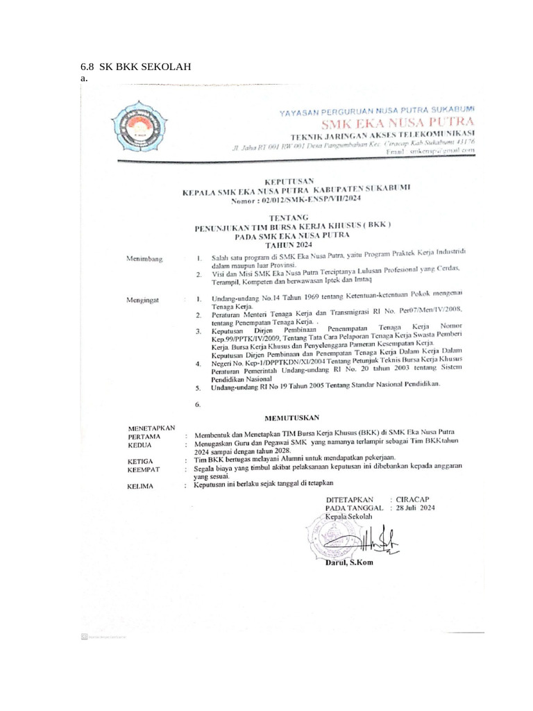 Contoh SK BKK Sekolah | PDF