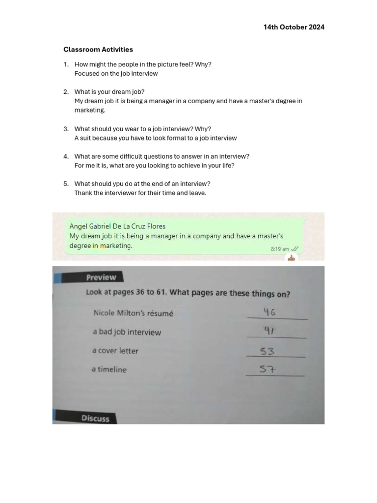 Classroom Activities 14-10-24 | PDF | Self-Improvement