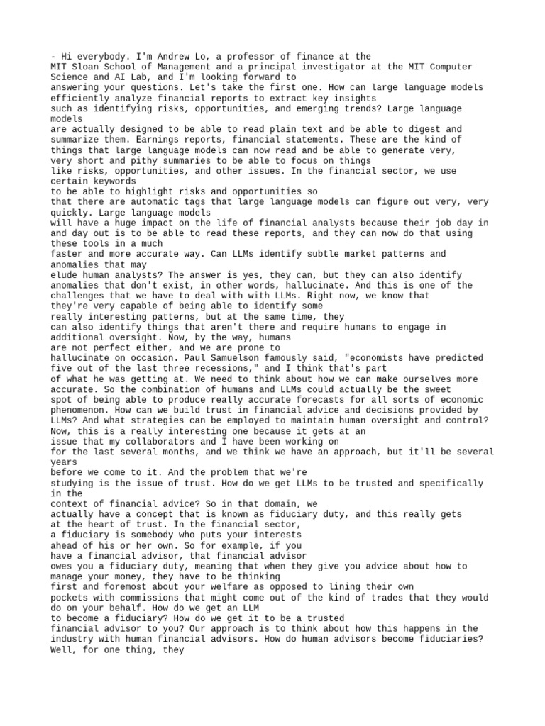 Mit Professor On How Ai Llms Are Shaping Financial Advice Ana Pdf