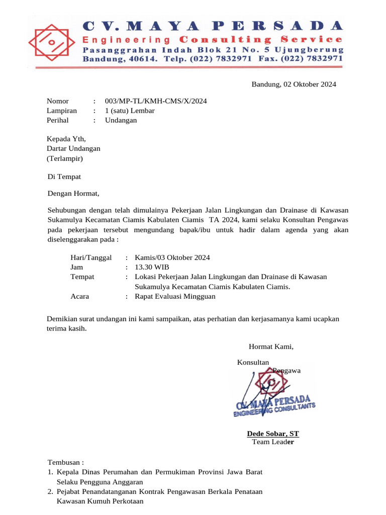 Undangan Rapat Evaluasi Proyek Ciamis | PDF