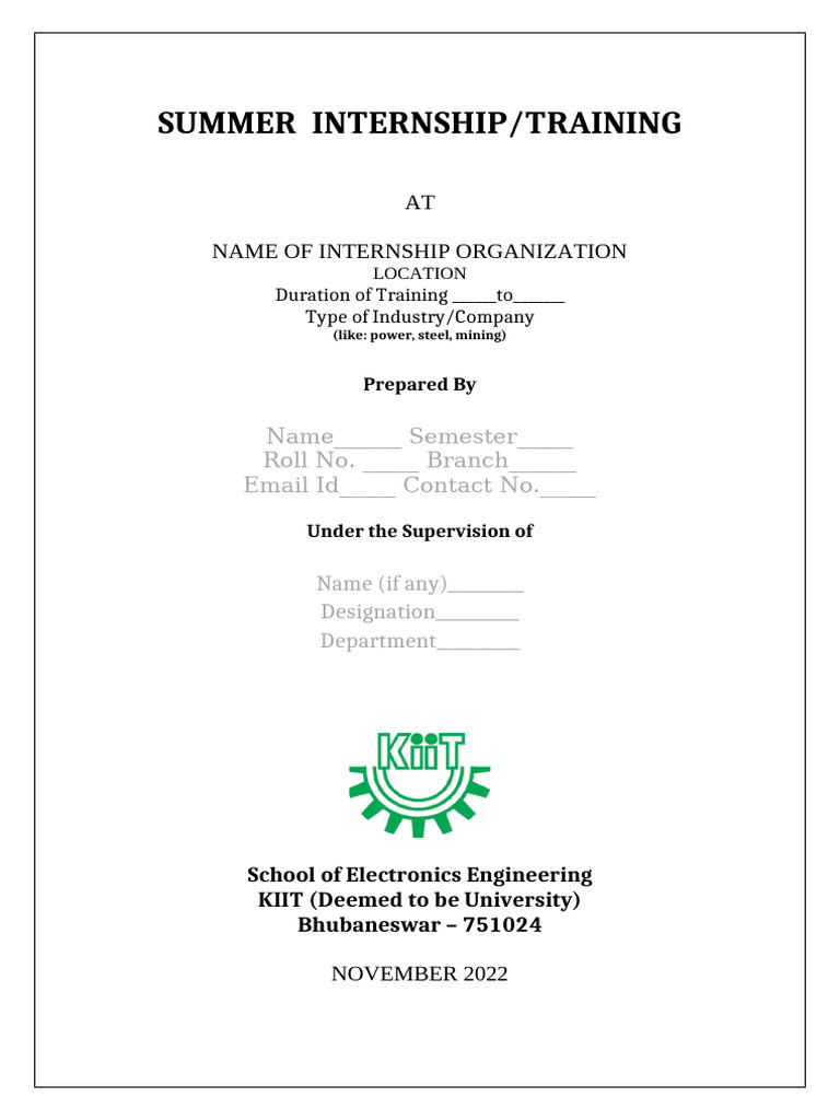 Summer Internship Report Template | PDF | Career & Growth