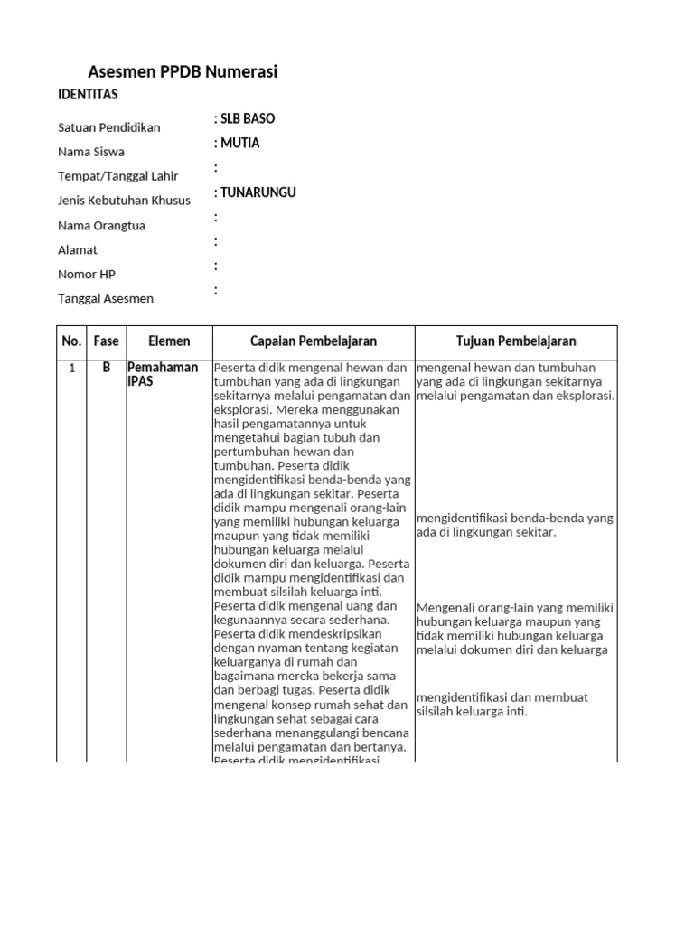 Asesmen IPAS FASE B Mutia | PDF
