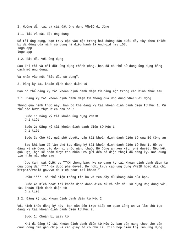 Hướng dẫn tải và cài đặt ứng dụng VNeID di động | PDF