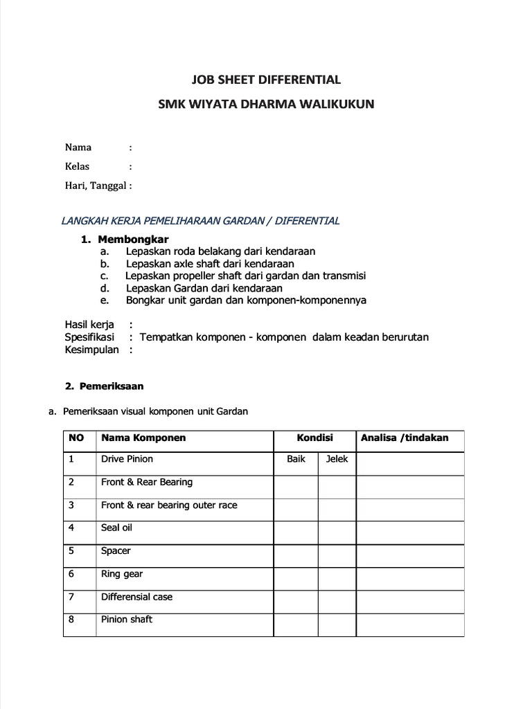 PDF Job Sheet Differential Compress | PDF